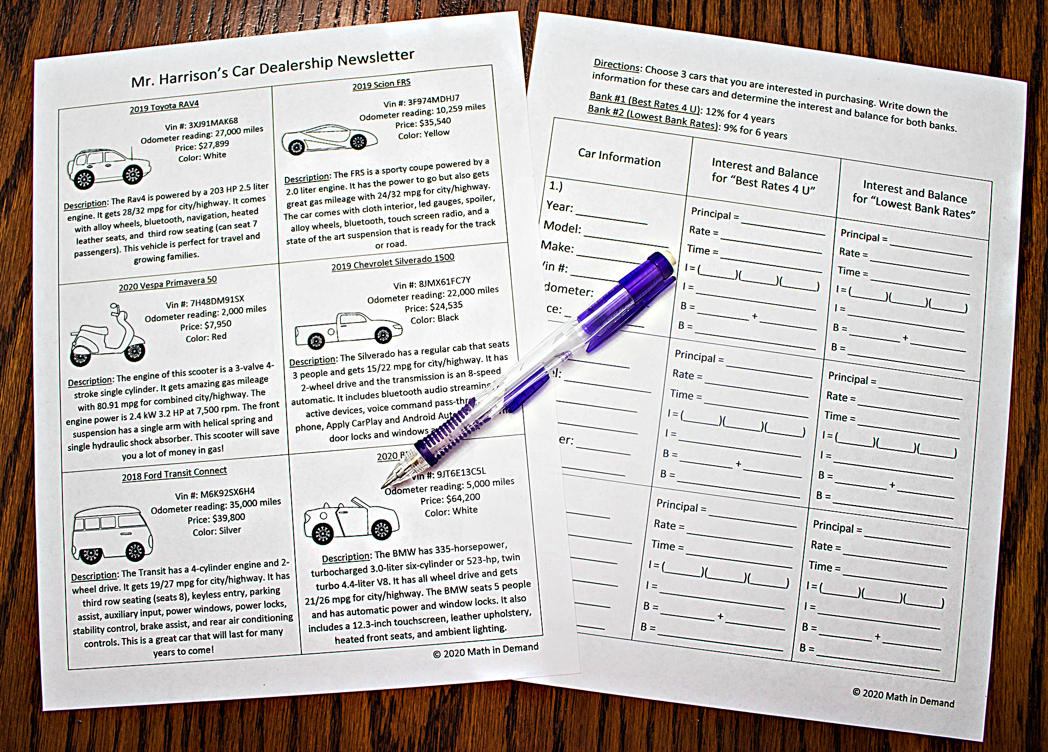Simple Interest Activity (Buying a Car) – Math in Demand Blog